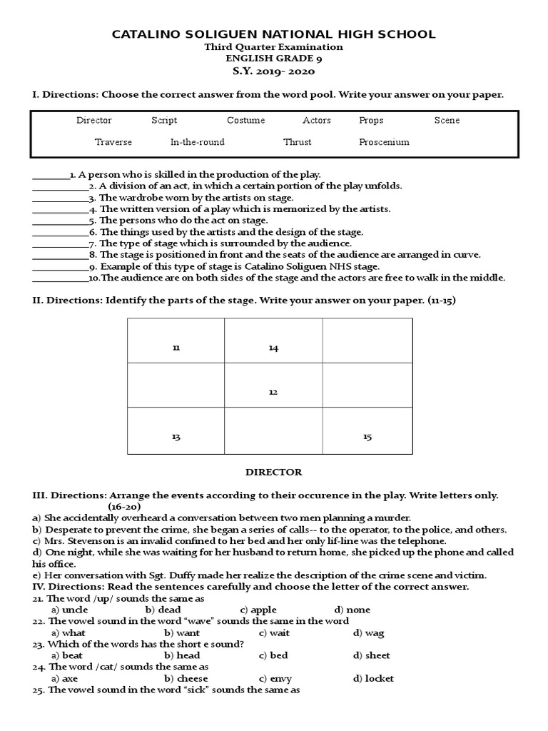 English 9 3rd Quarter Examination | PDF | Characters In Romeo And ...