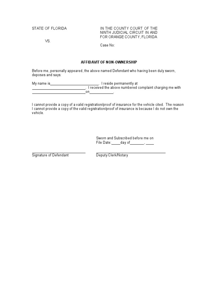 Affidavit of Non-Ownership | PDF