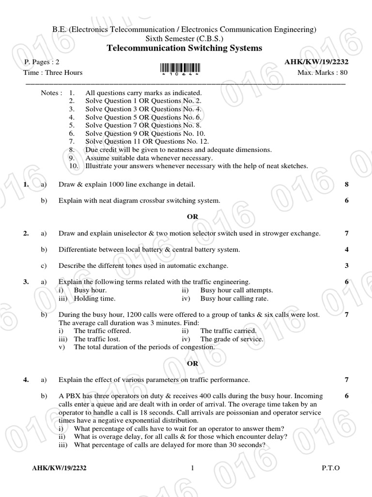 2232 - Subject - Telecommunication Switching Systems - Year - B.E ...