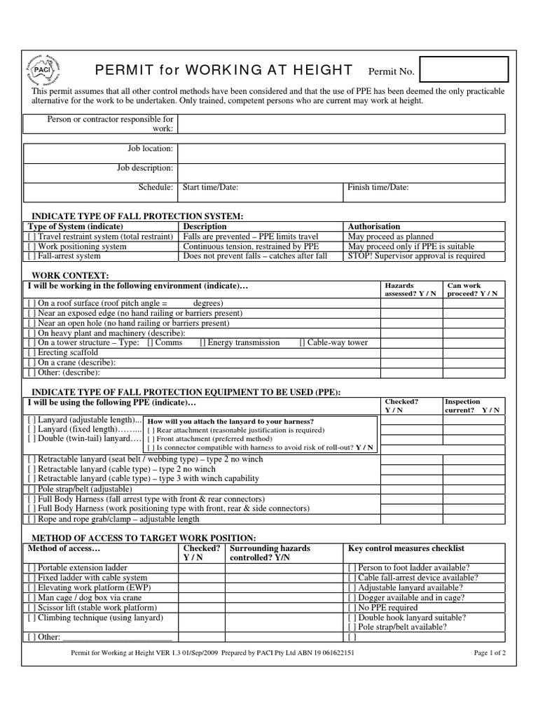 Permit of Work at Height | PDF | Personal Protective Equipment | Prevention