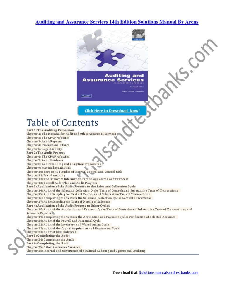 Dokumen - Tips - Auditing and Assurance Services 14th Edition Solutions Manual by Arens PDF | PDF