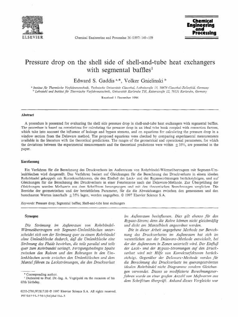 Solution of Shell Side Flow Pressure Drop and Heat Transfer by Stream ...