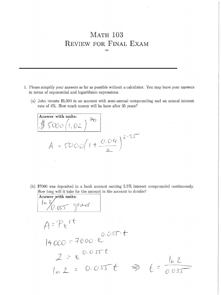 Math 103 Final Practice Test CSUN | PDF