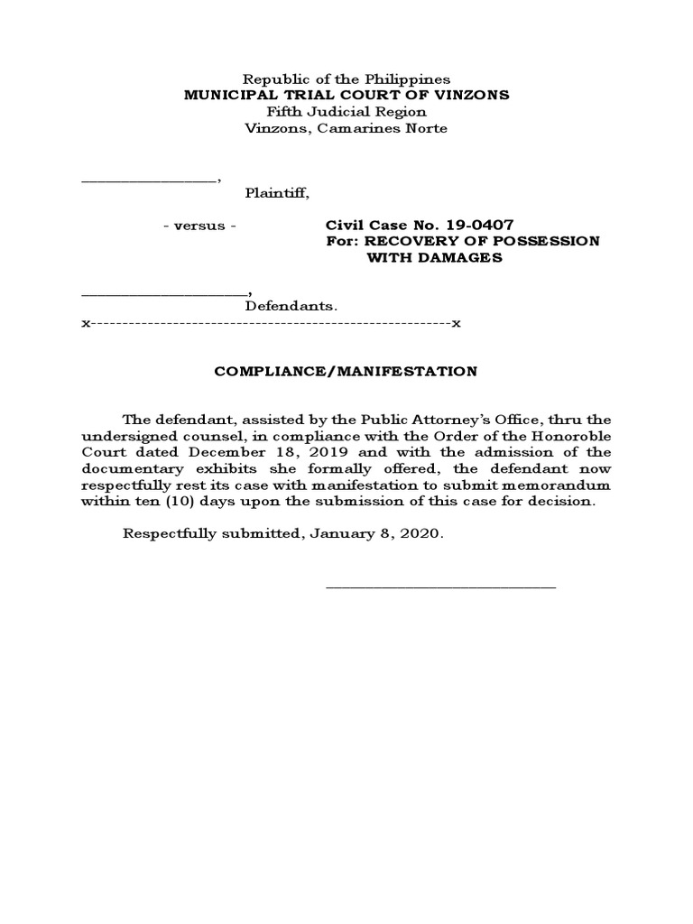 Compliance Manifestation in Court Case | PDF | Law