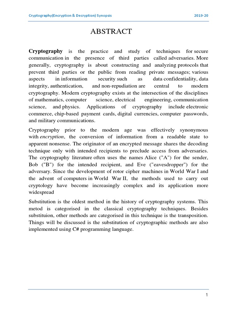 Cryptography (Encryption & Decryption) Synopsis | PDF | Cipher ...