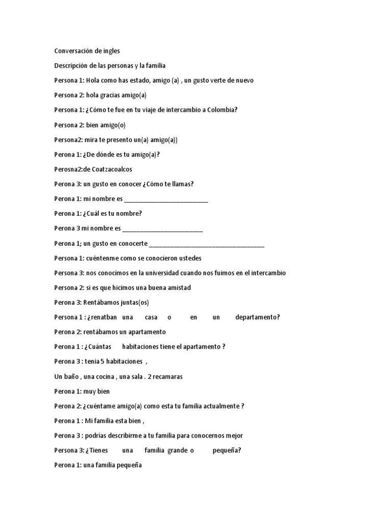 Conversación en inglés sobre familia y amigos | PDF