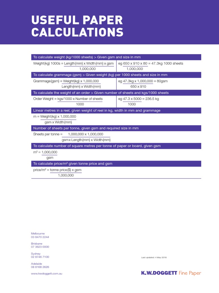 Useful Paper Weight Calculations PDF | PDF