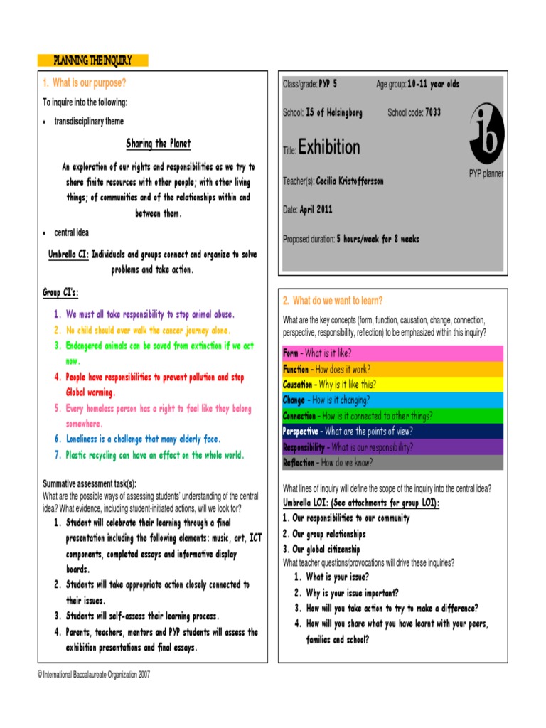 Pyp Exhibition Planner Helsingborg Denmark PDF | PDF | Educational ...