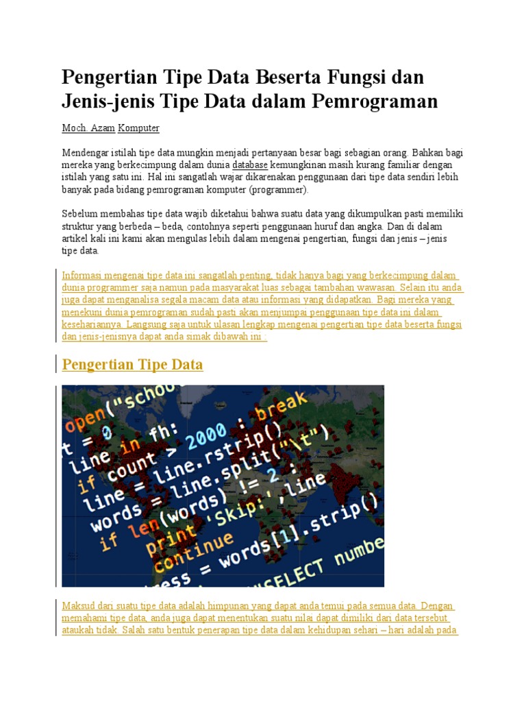 Pengertian Tipe Data Beserta Fungsi Dan Jenis | PDF