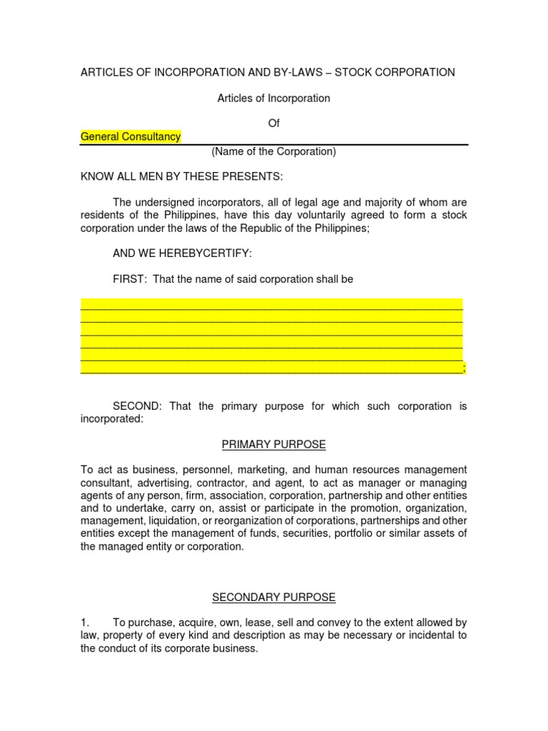 AOI - General Consultancy - Sample | PDF | Corporations | Partnership