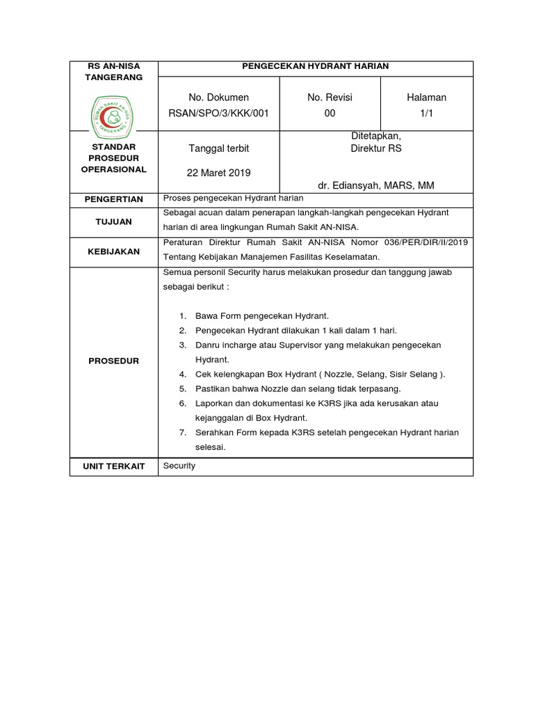 SOP Hydrant Harian | PDF