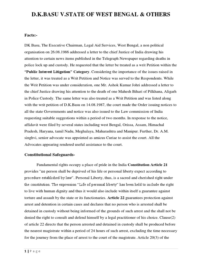 Legal Language - DK Basu Guidelines | PDF | Arrest | Torture