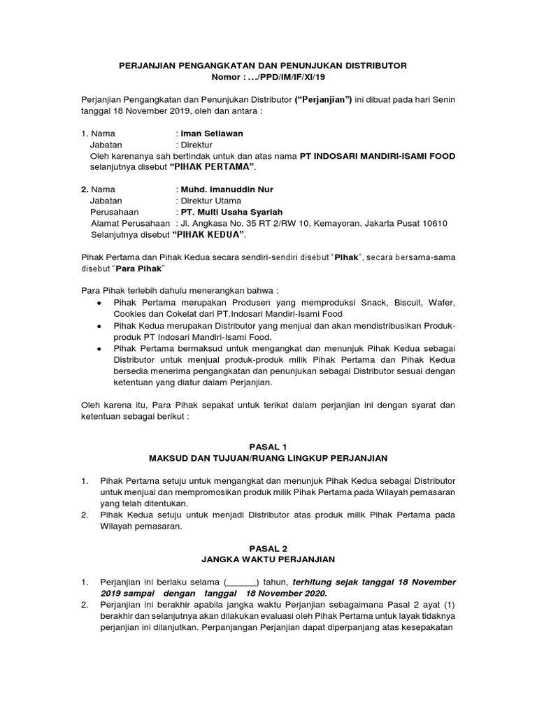 Perjanjian Distributor | PDF