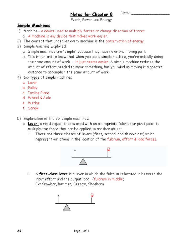 Notes CH 8 Simple Machines - Key 2012 | PDF | Lever | Machines