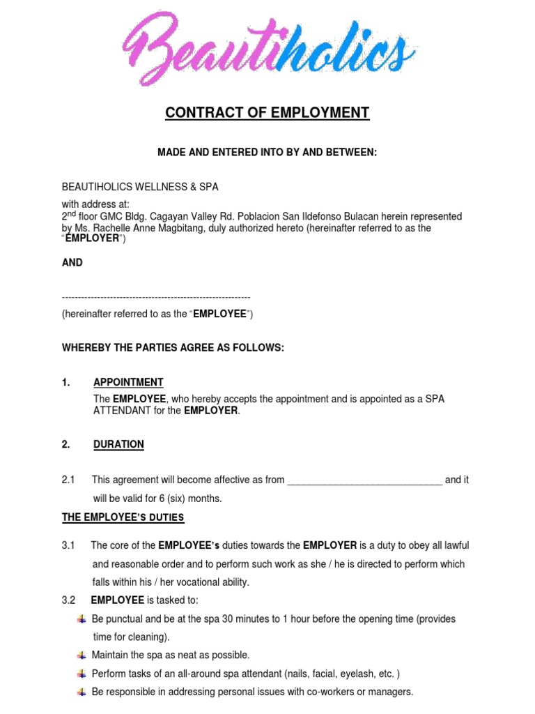 Employment Contract Draft Pdf Employment Loans