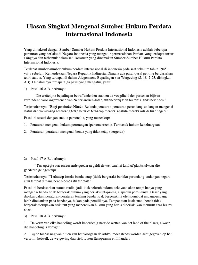 Sumber Hukum Perdata Internasional Indonesia | PDF