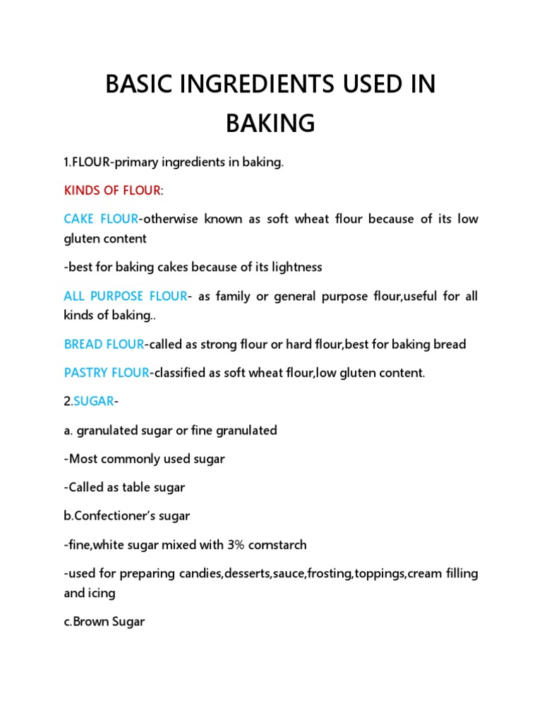 Basic Ingredients Used in Baking | PDF | Breads | Cakes
