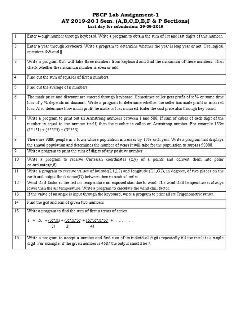 PSCP - Lab - Assignment-1-20-08-2019-1 | PDF | Numbers | Elementary Mathematics