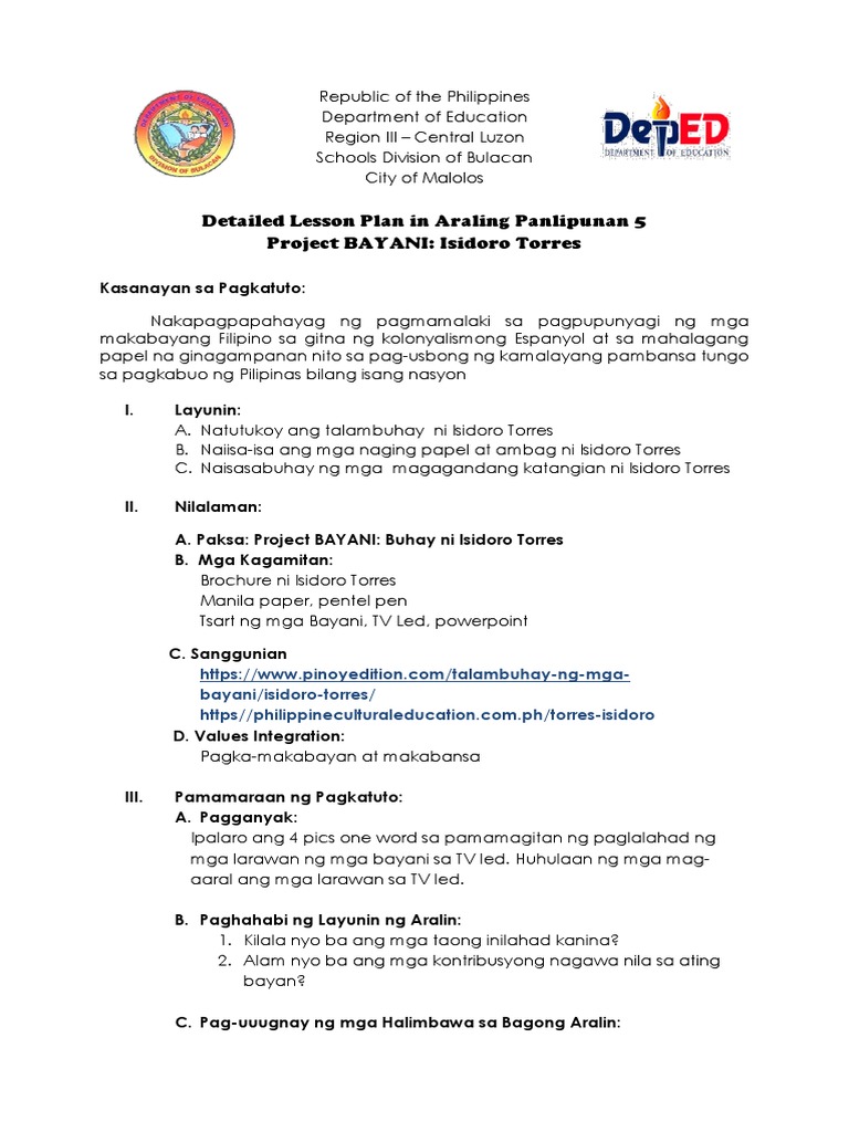 Grade 5 Project BAYANI-DLP-Isidoro Torres | PDF
