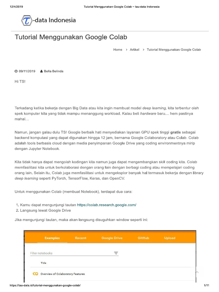 Tutorial Menggunakan Google Colab | PDF