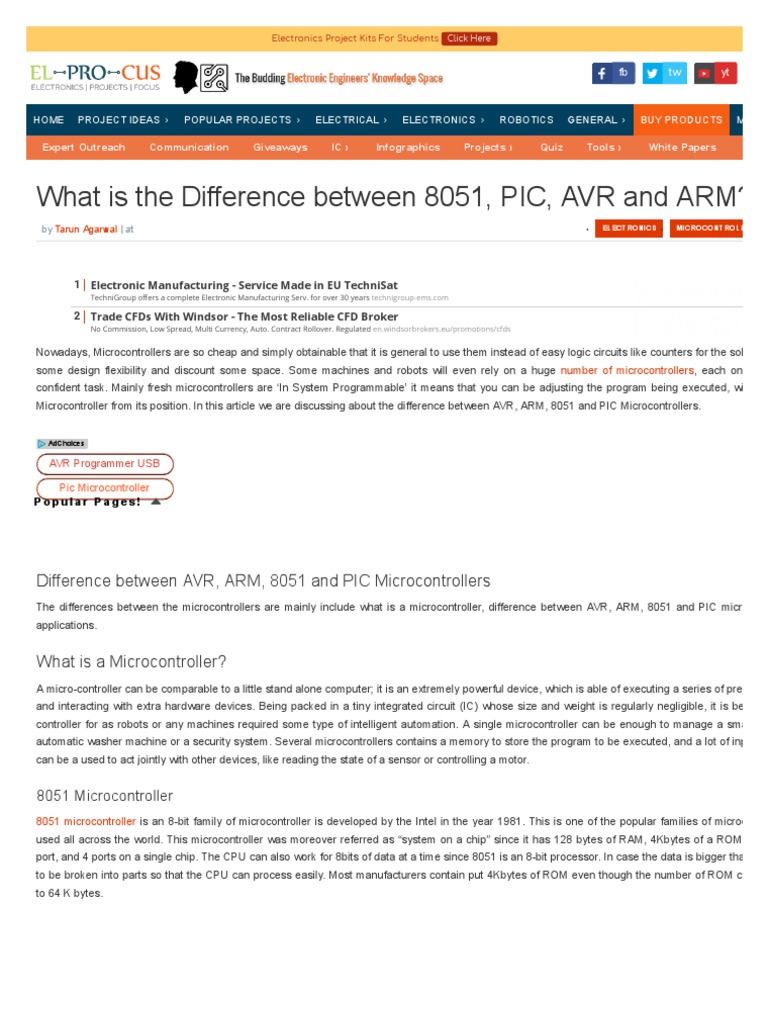 Difference Between AVR, ARM, 8051 and PIC Microcontrollers | PDF | Microcontroller | Central ...