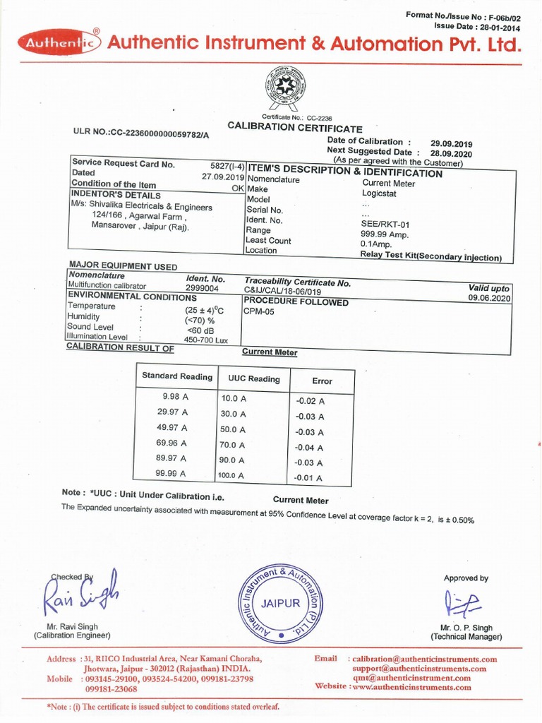 Calibration Certificate 2019 PDF | PDF