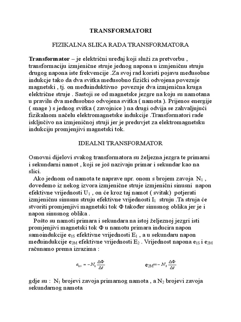 Fizikalna Slika Rada Transformatora | PDF