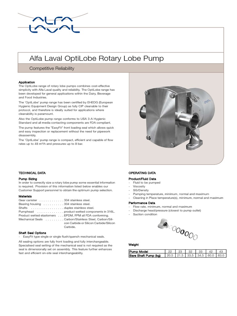 OptiLobe Rotary Lobe Pump | PDF | Pump | Machines