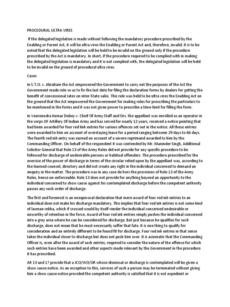 PROCEDURAL ULTRA VIRES | Military Discharge | Pension