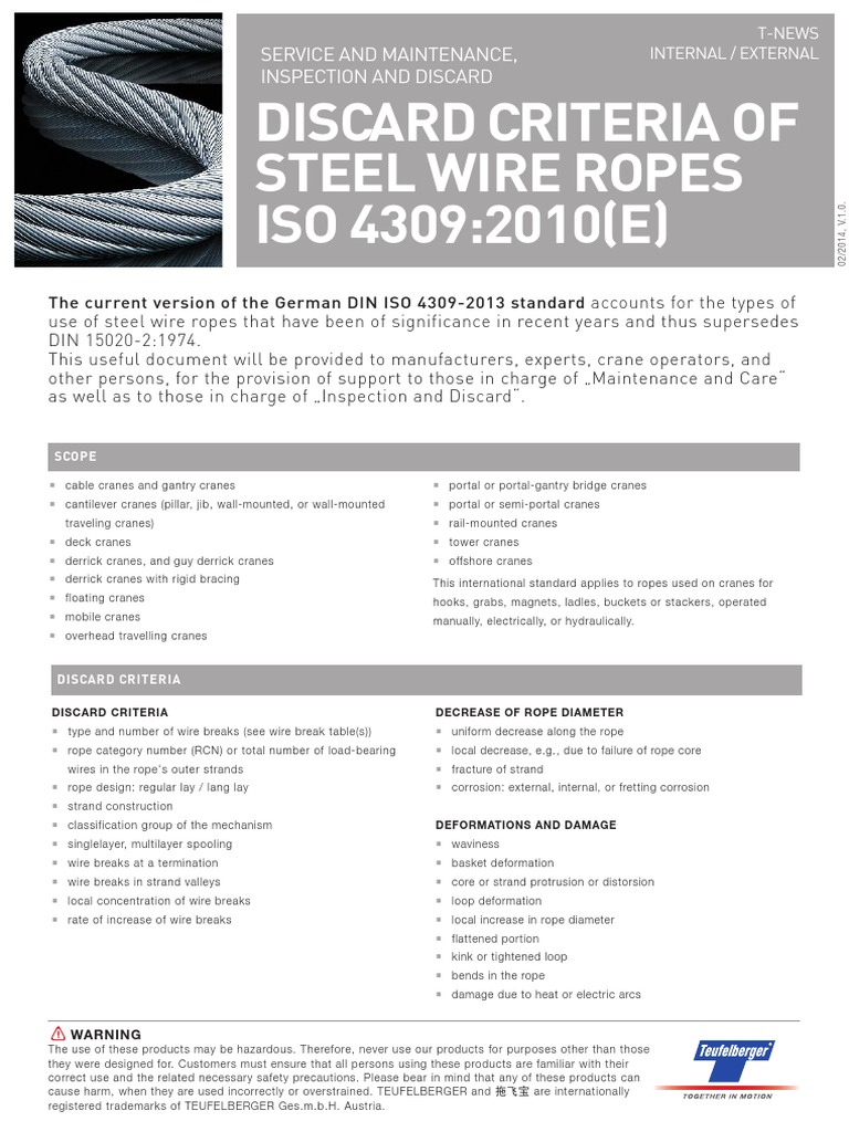 Steel Wire Ropes Discard Criteria ISO 4309-2010 1 | PDF | Crane ...