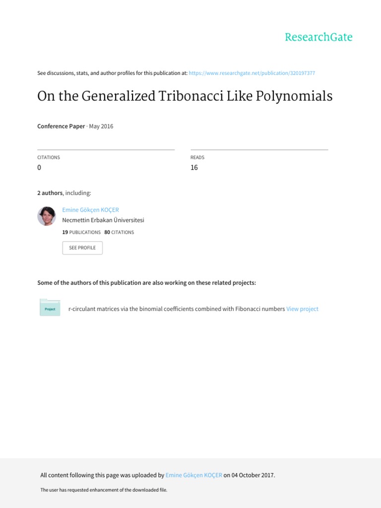Gen Tribonacci Like Polynomials Pdf Download Free Pdf Integer Algorithms