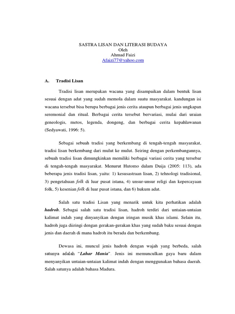 Tradisi Sastra Lisan | PDF
