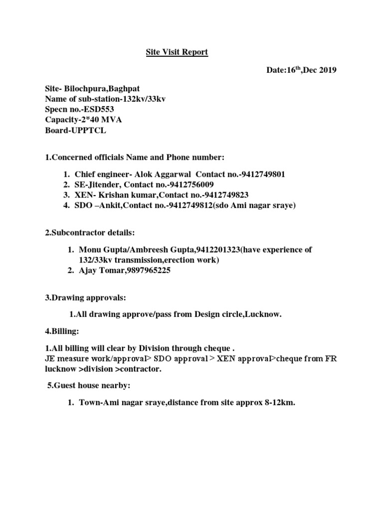 Site Visit Report - Copy 1 | PDF