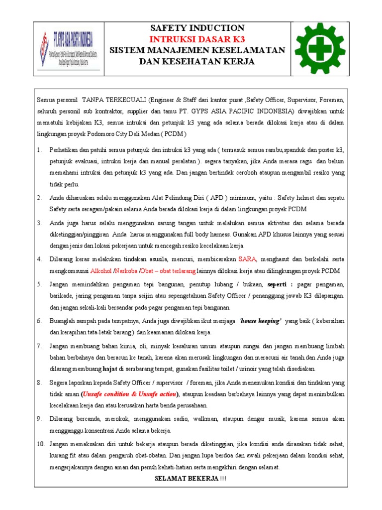 Safety Induction PDF | PDF