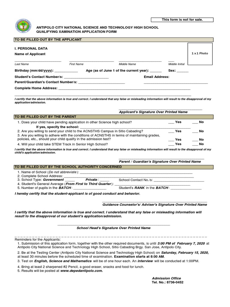Application Form For Incoming Grade 7 | PDF | University And College ...