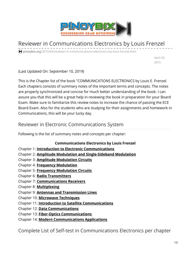 Reviewer in Communications Electronics by Louis Frenzel | PDF | Telecommunication | Modulation