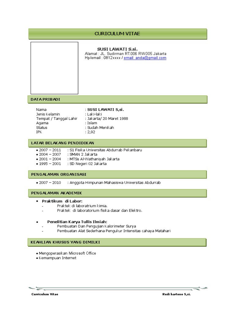 CONTOH Yang Lain CV | PDF