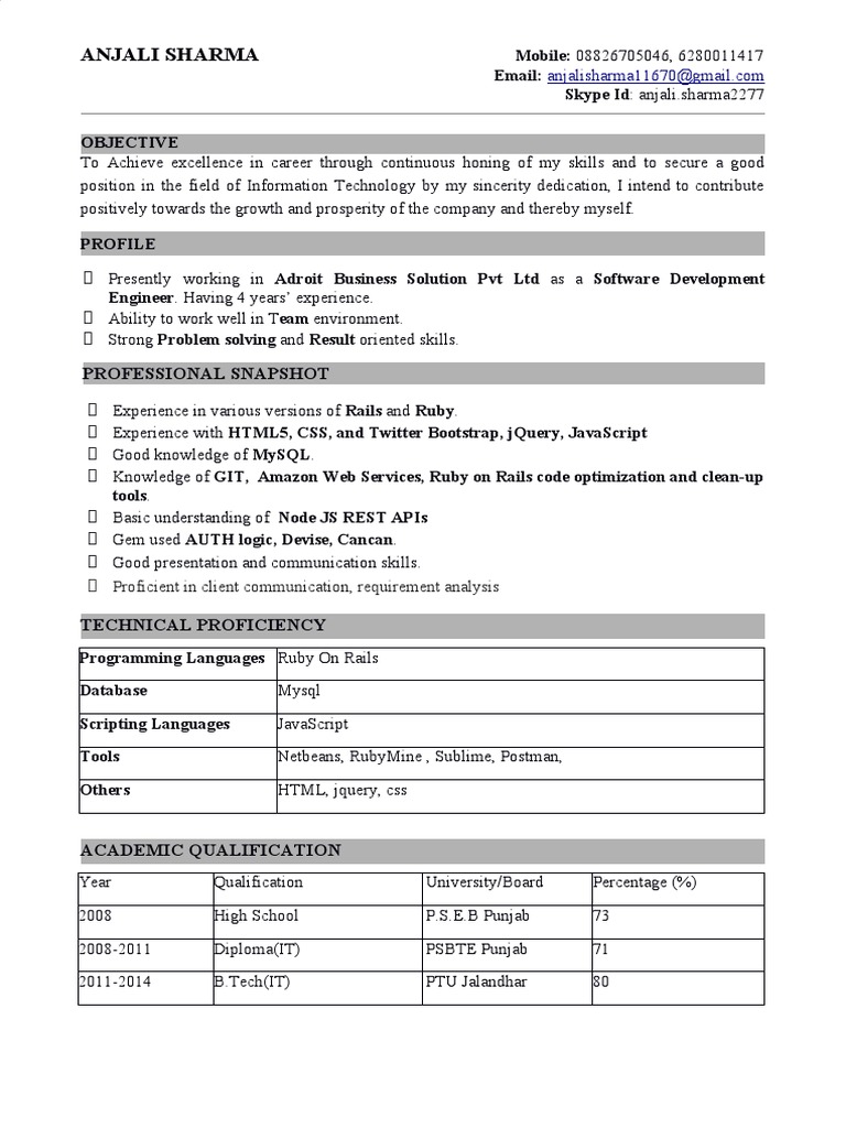 Anjali Resume | PDF | Ruby On Rails | Application Programming Interface