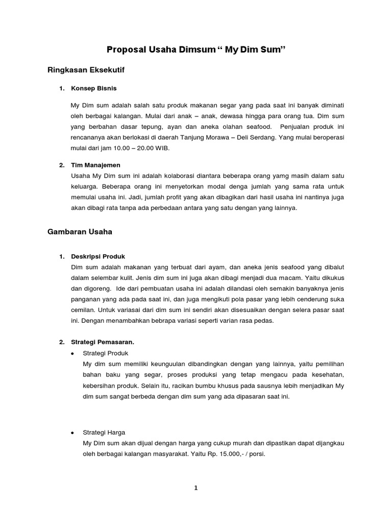 Proposal Usaha Dimsum My Dim Sum | PDF