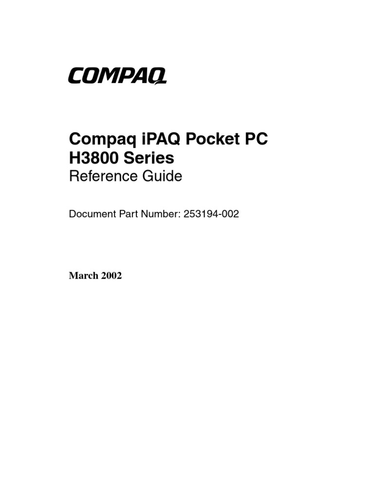 Compaq iPAQ Pocket PC H3800 Series: Reference Guide | PDF | Personal ...