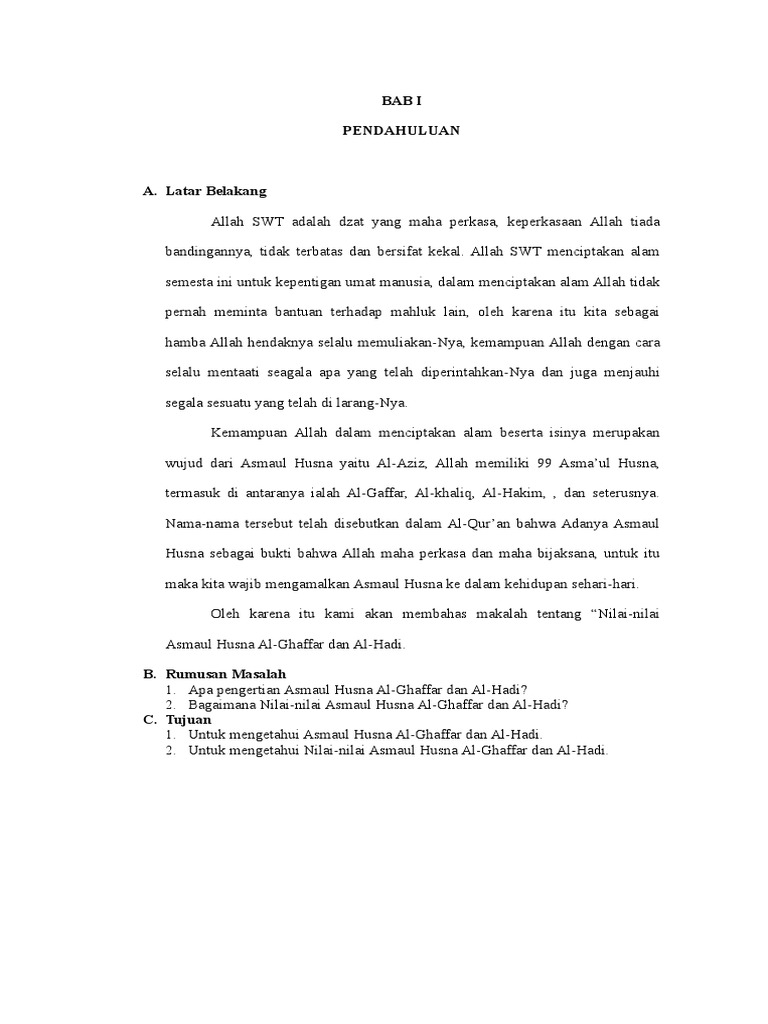 Makalah Nilai-Nilai Asmaul Husna Al-Gaffar Dan Al-Hadi | PDF