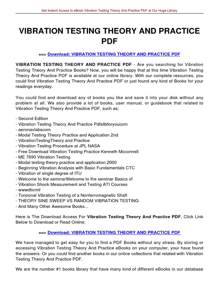 VIBRATION TESTING THEORY AND PRACTICE - Independent Library PDF | PDF ...