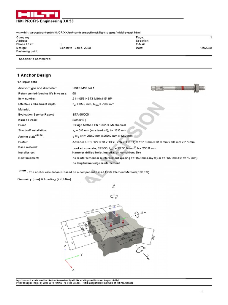 Hilti Anchor Design and Calculations | PDF | Deformation (Engineering ...