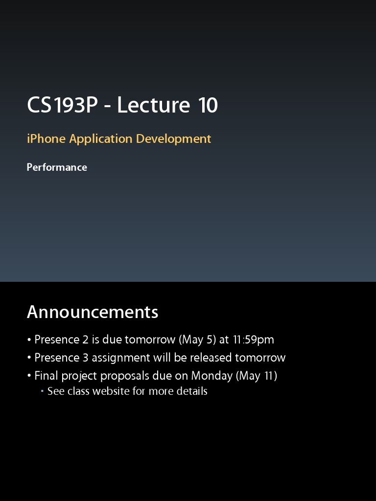 Cs193P - Lecture 10: Iphone Application Development | PDF | Thread (Computing) | Method ...