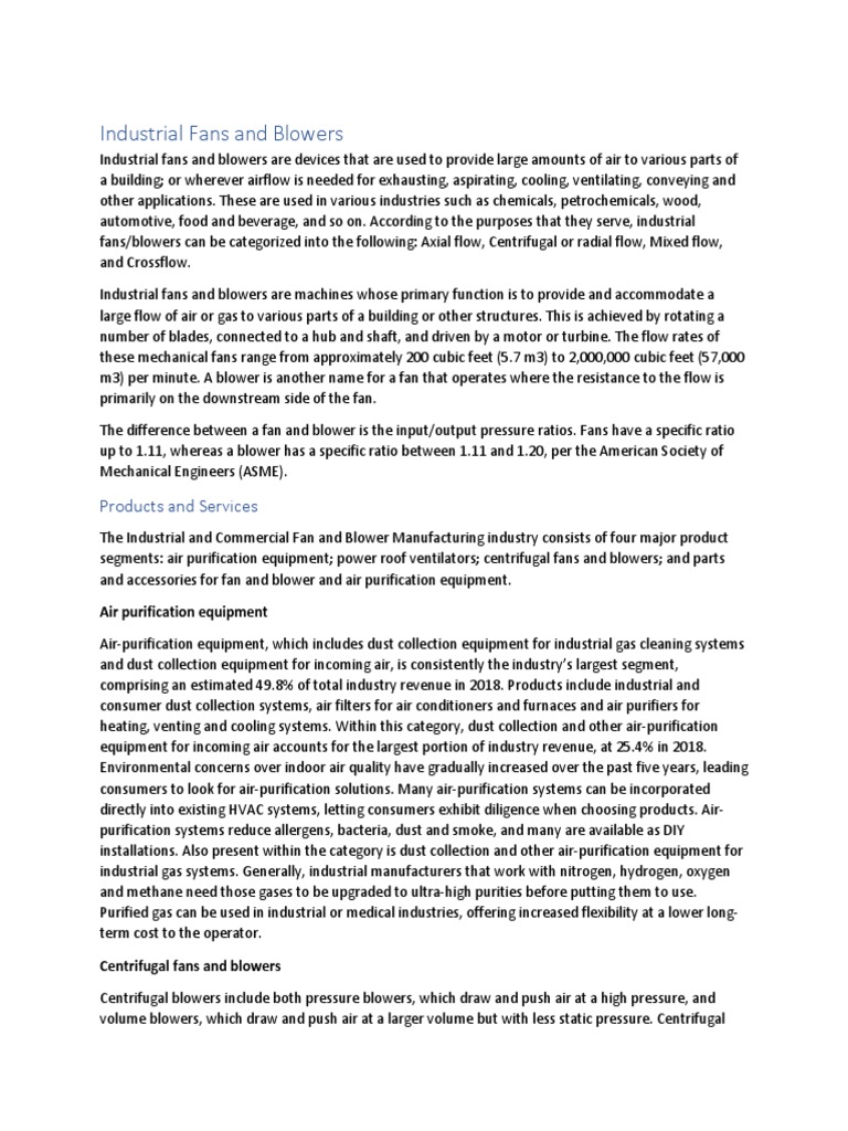 Fans and Blowers Research Report | PDF | Air Conditioning | Mechanical Engineering