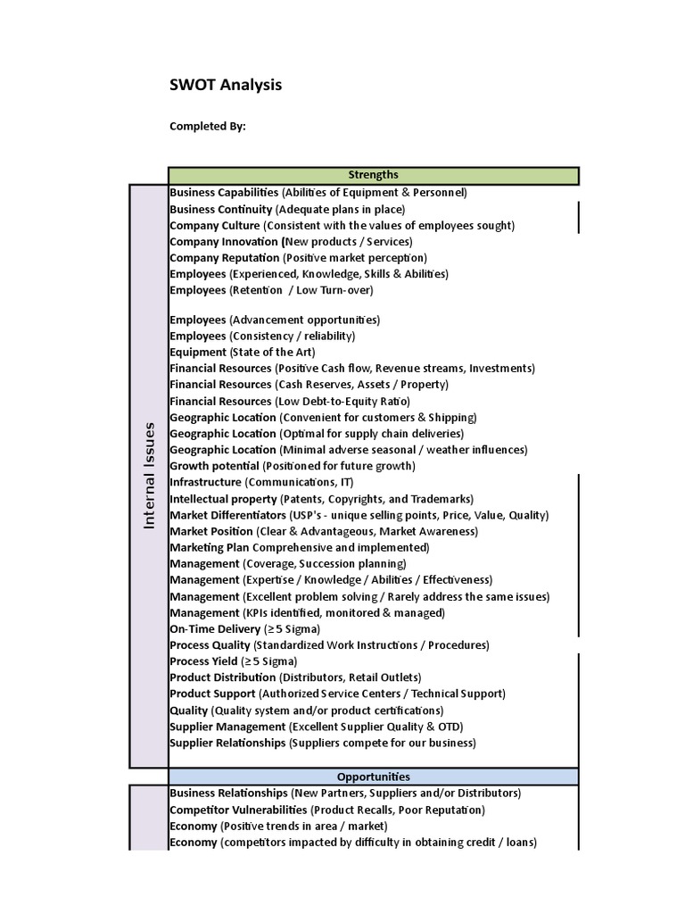Swot - and - Strategic - Risk - Analysis Template Excel 8 12 2018 | PDF ...