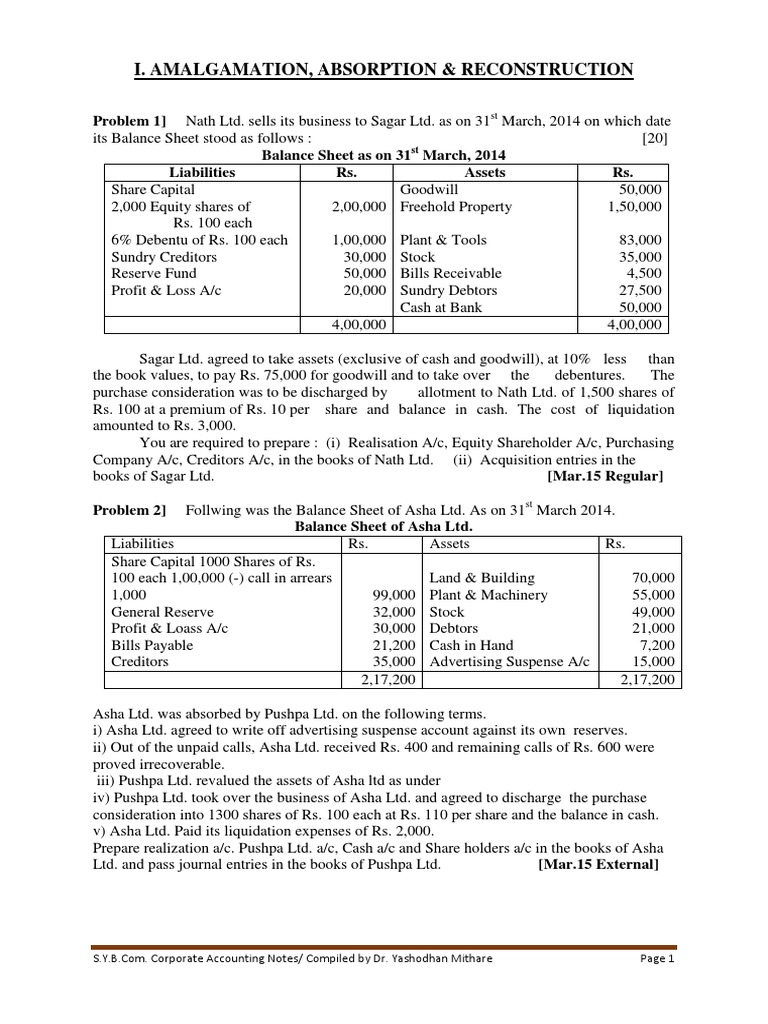 Amalgamation, Absorption Etc PDF | PDF | Equity (Finance) | Book Value