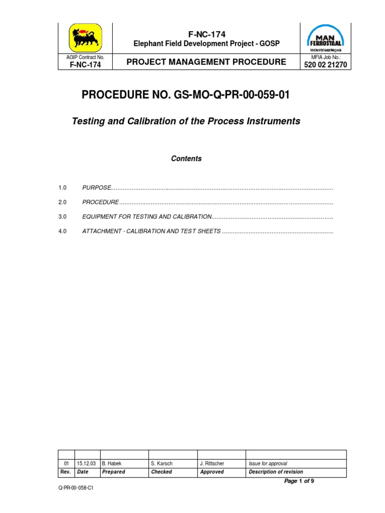 Procedure - Testing and Calibration For Process Instrument | PDF ...
