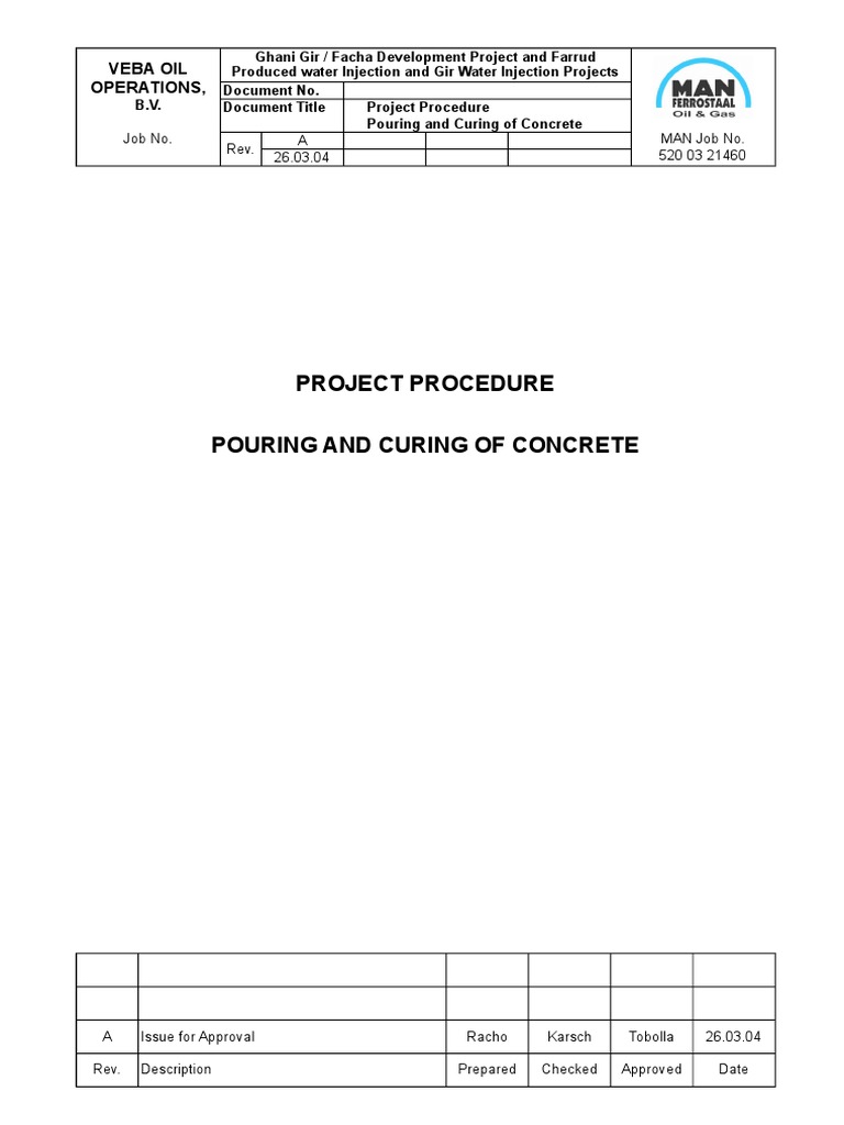 Procedure - Concrete Pouring & Curing | PDF | Quality Assurance | Concrete