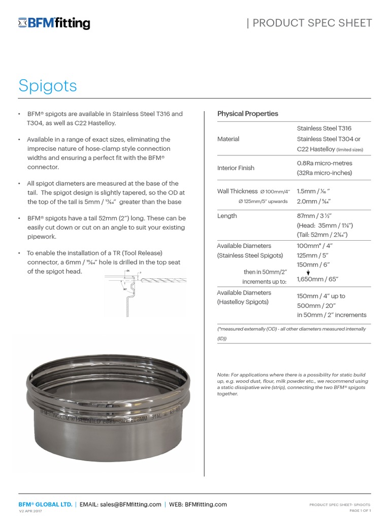 Spigot Product Spec Sheet | PDF | Materials | Building Engineering